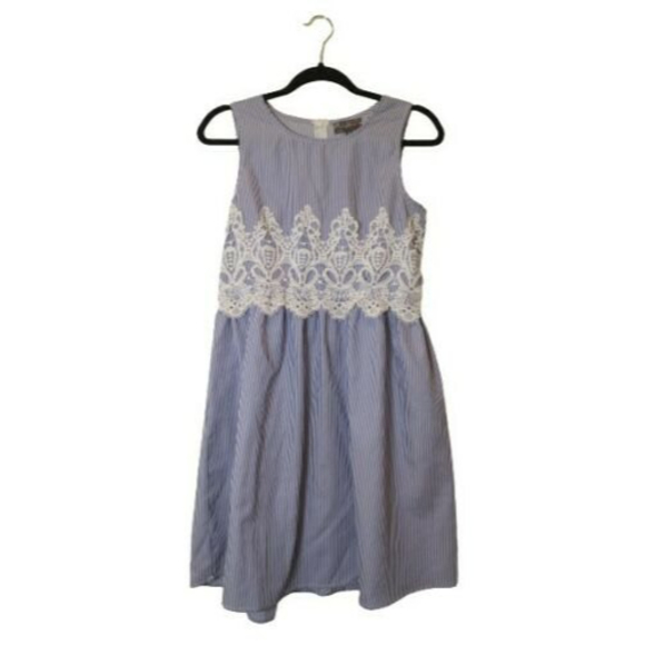 J Gee | Dresses | J Gee Dress Women Medium Blue Stripe White Lace ...